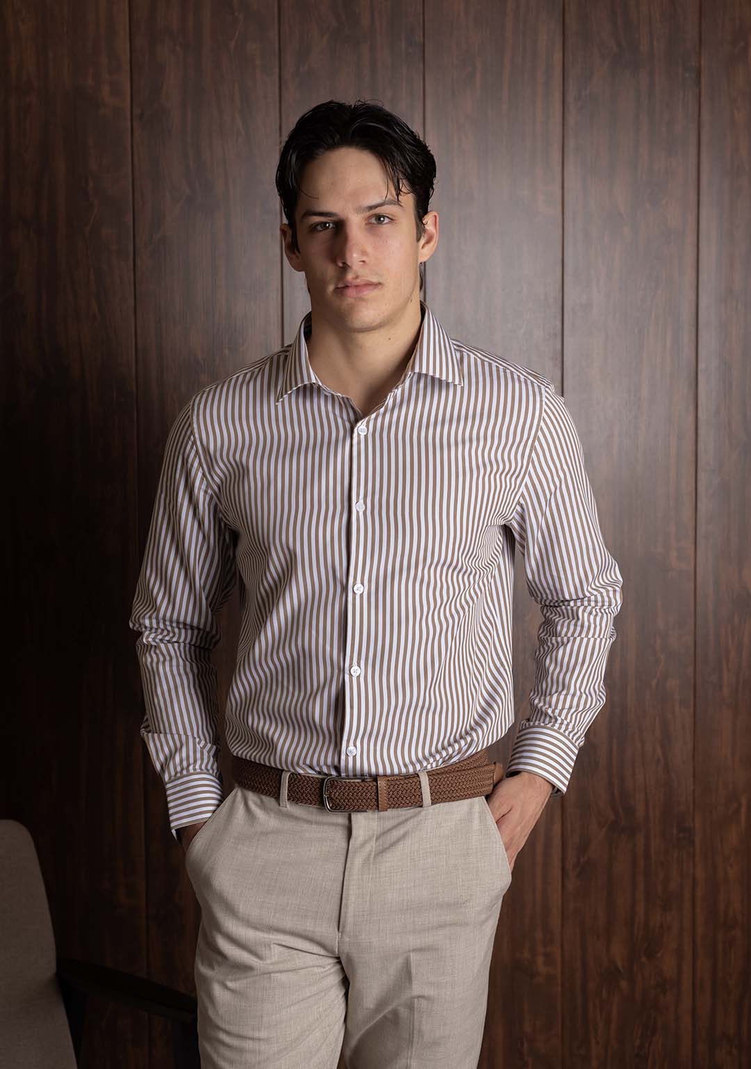 Buy Striped Shirt in Mocha Classic Mens Shirt Online India | Free ...